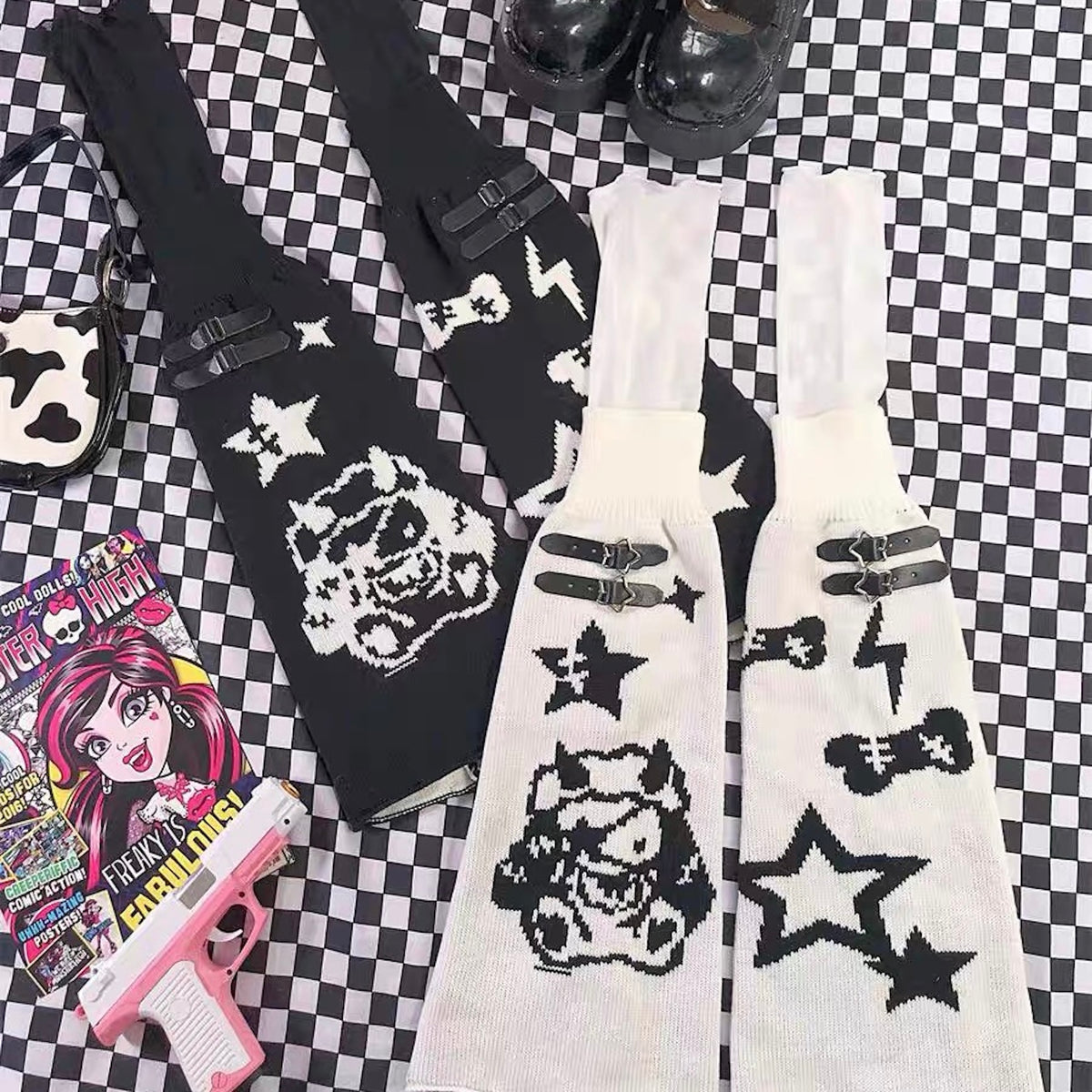 Devil Bunny Printed Leg Warmers with Chiffon Attachment – Dame Ningen